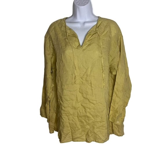 J. Crew Factory | Tops | J Crew Linen 0 Linen Long Sleeve Green Yellow ...